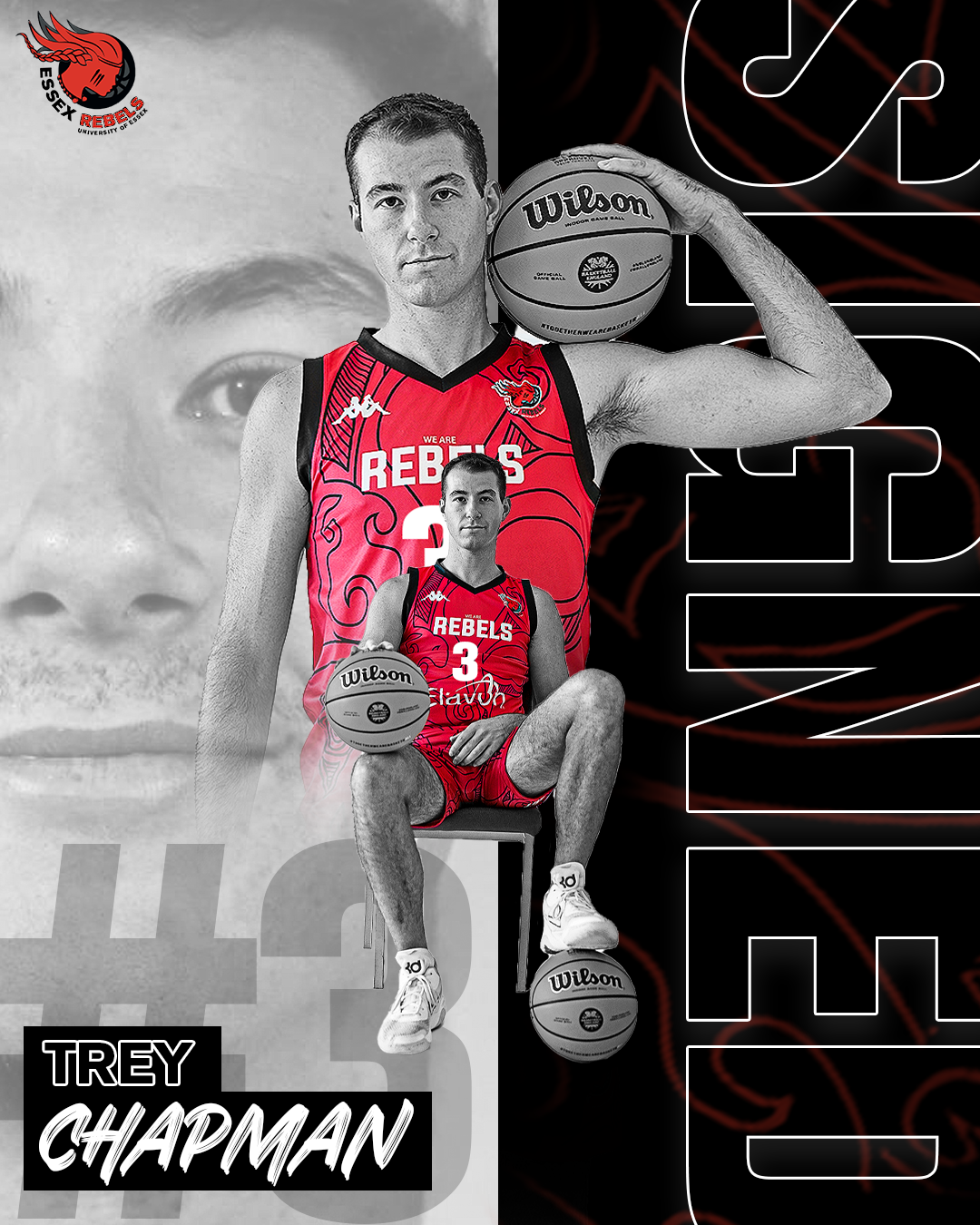 REBELS SIGN AMERICAN CENTRE TREY CHAPMAN - Essex Rebels